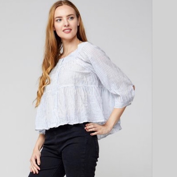 Free People | Tops | Free People Sea To Shore Blouse Top Blue Nwt ...